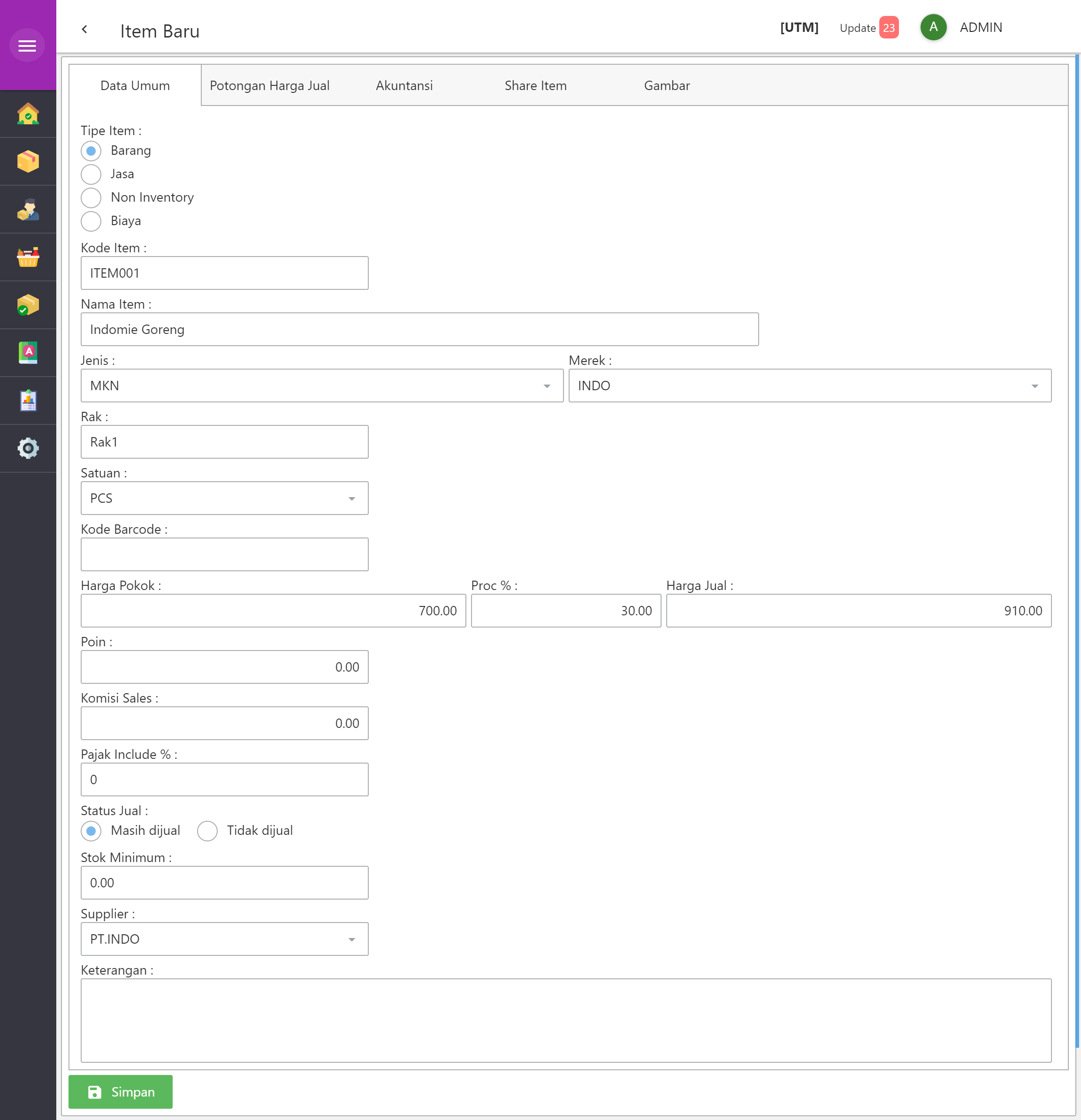 Input Data Item Mode Mudah