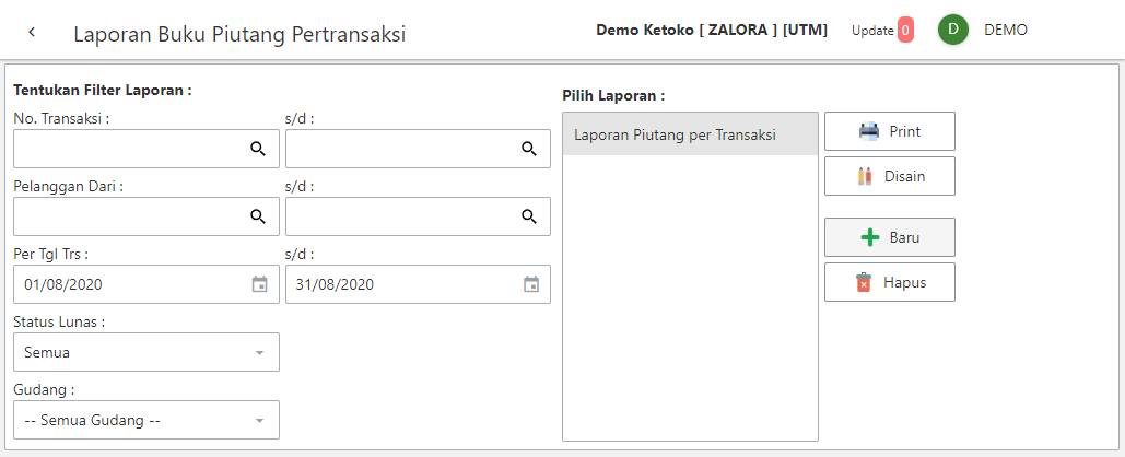 Laporan Buku Piutang Per Transaksi