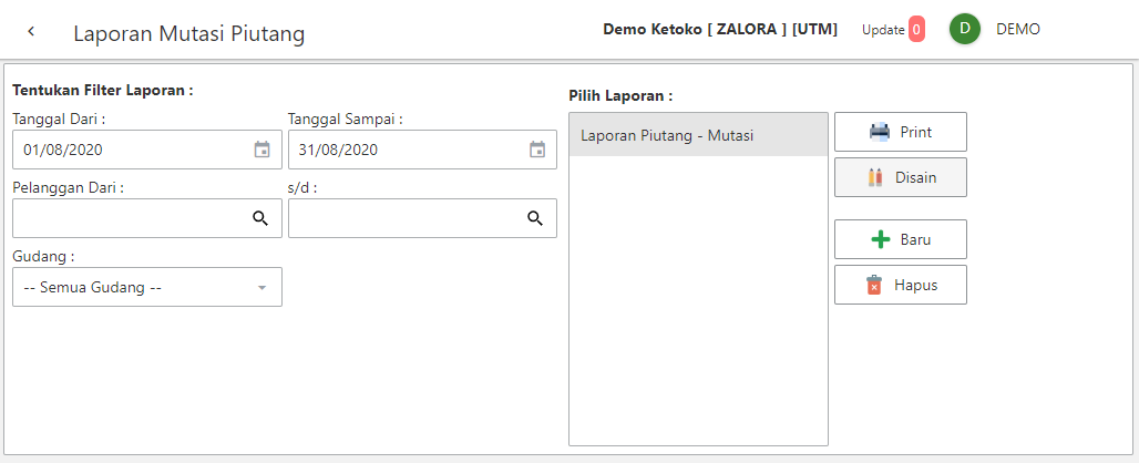 Laporan Mutasi Piutang