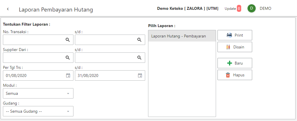 Laporan Pembayaran Hutang